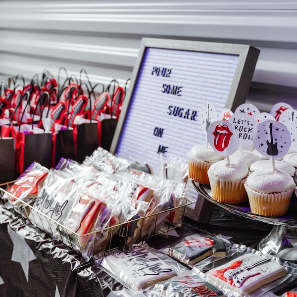 Rock and Roll Matching Cake Toppers in Red | Music Cupcake Toppers ...