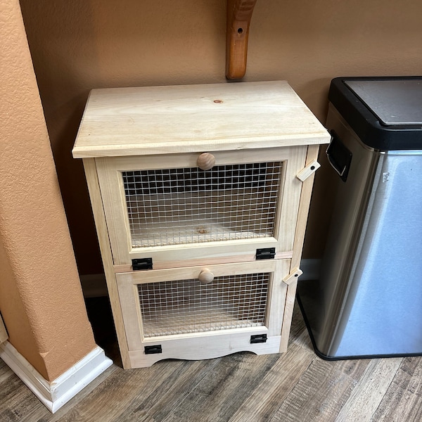 Amish Handcrafted Solid Pine 2 Door Vegetable Bin With Flat Top Small ...