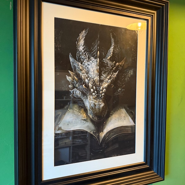 Large Book Dragon Painting, Art Print Poster, Gothic, Fantasy Wall ...