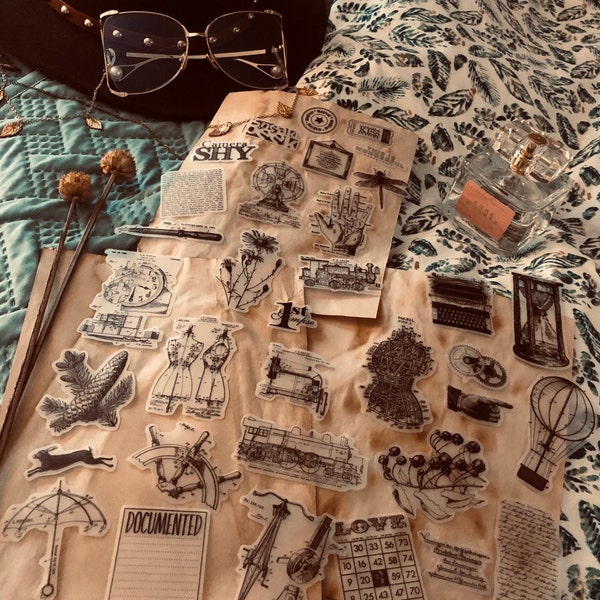 88PCS Industrial Drawing Translucent Stickers Pack, Vintage Journal ...