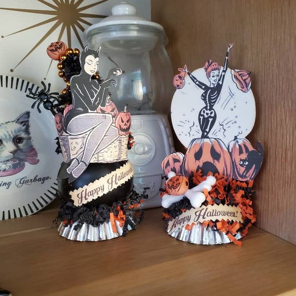 Retro Halloween Decor Pin up Skeleton Decor Vintage Halloween Jack O ...