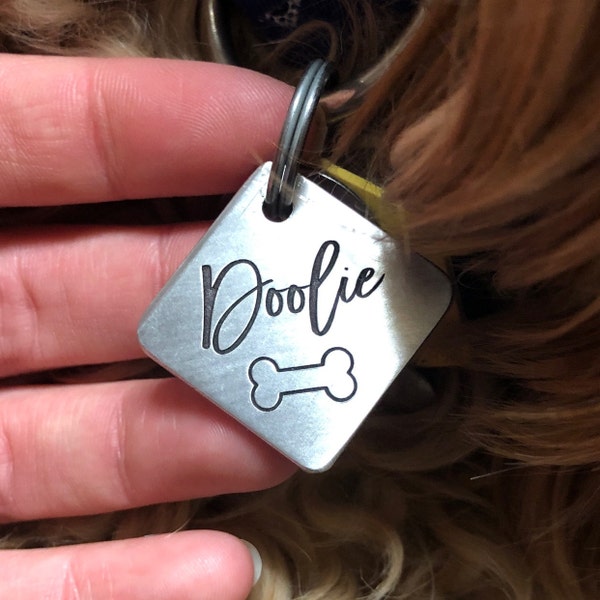 Pet Id Tag, Dog Tag, Custom Engraved Pet Tag, Square Dog Tag, Bone Dog ...