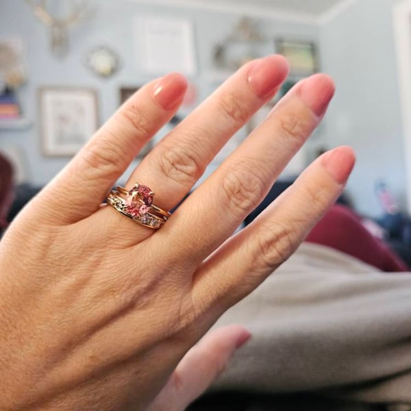 14k Padparadscha Sapphire Ring, Oval Pink Sapphire Ring, Pink Sapphire ...