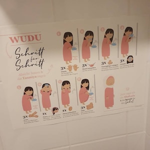 Wudu A4-poster Step for Step Guide to Learn Ablution Wudu Abdest Poster for Kids Green Boys Guys ...