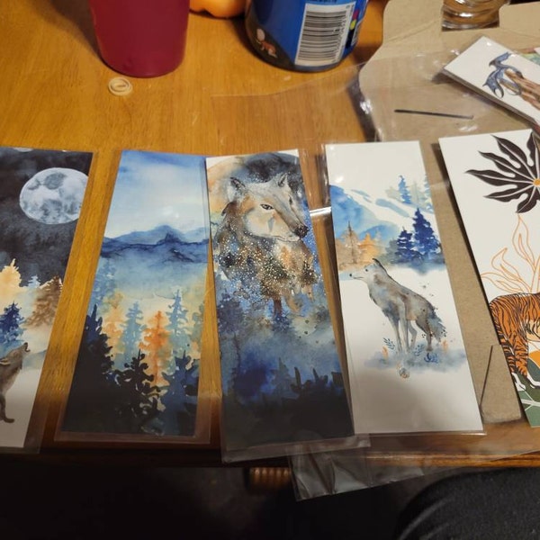 Howling Wolf Bookmark, Watercolor Handmade Bookmark Set, Moon and ...