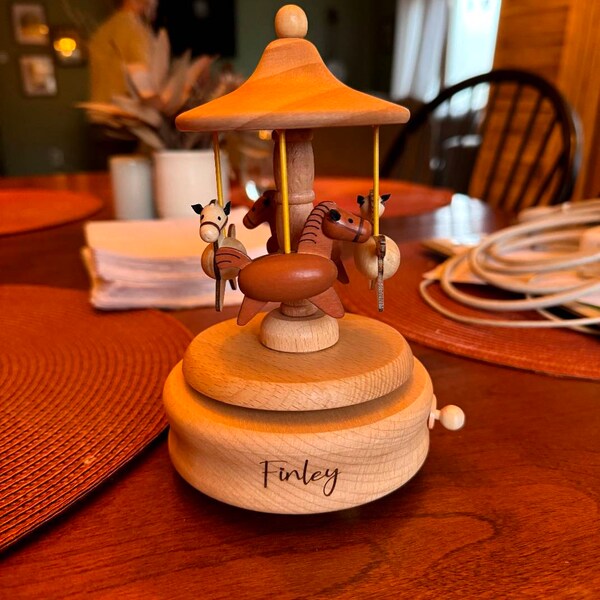 Personalised Ballerina Musical Carousel Wooden, Christmas Music Box ...