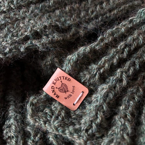 Folding Leather Label Pack - Hand Knitted With Love - O5 - Genuine ...