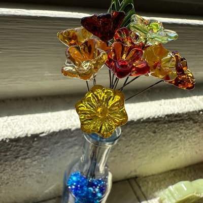 TRUE BLUE Bouquet-loyal/trustworthy/faithful glass Flower/leaf 11 ...