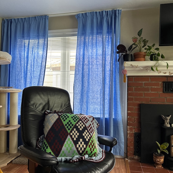 Cornflower Blue Regular and Blackout Linen Curtains 2 Panels Unlined ...