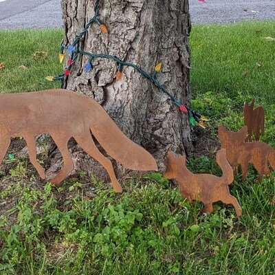 Rusty Metal Family of Foxes Garden Ornaments Art Fox Gift Steel Fox ...