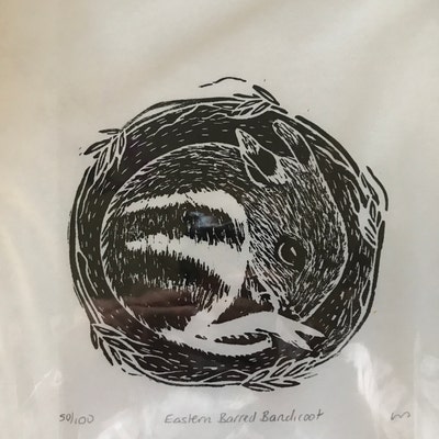 Wombat Linocut Print / Australian Animal / Black and White / Australian ...