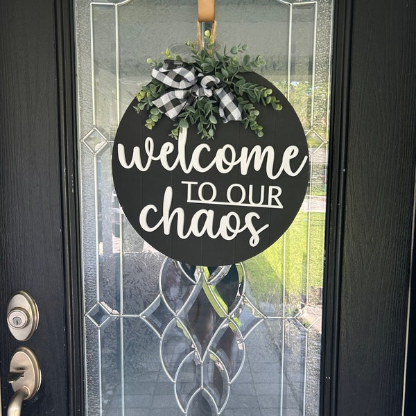 Welcome to Our Chaos Sign: 3D Birchwood Front Door Decor - Etsy