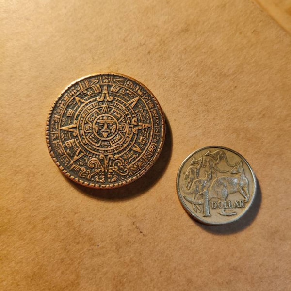 Aztec Sun Stone Calendar - Copper Worry Coin - Etsy