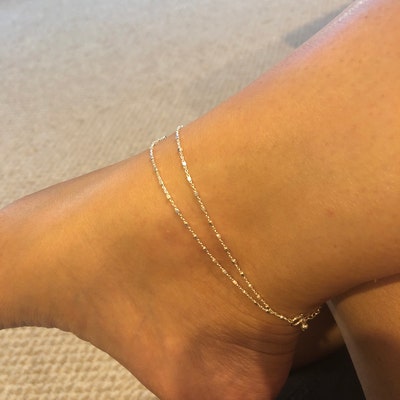 Layered Sterling Silver Anklet, Double Chain Ankle Bracelet, Multi ...