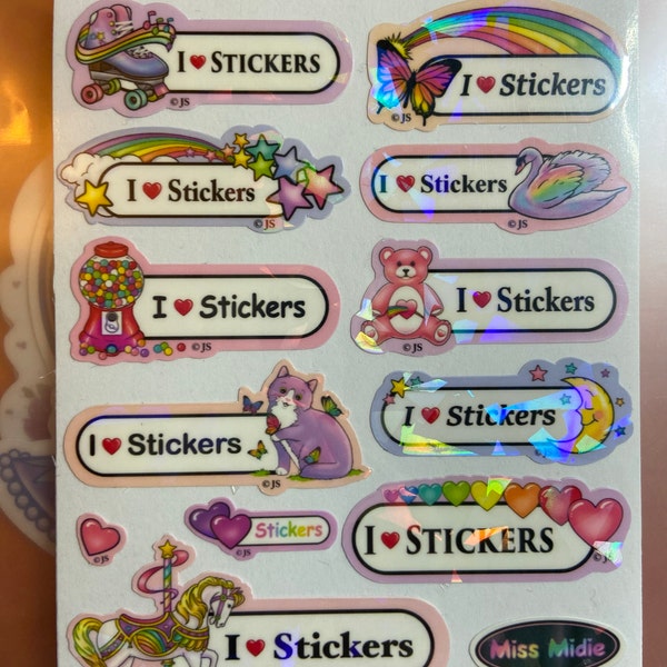 Holographic Rainbow Red Pink Heart Stickers, Cute Collectible Sticker ...