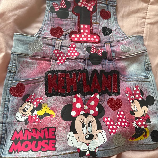 Minnie Mouse Overalls Denim Skirt Birthday Set, Minnie Mouse Converse ...