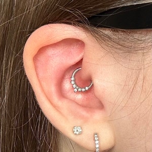 16g Daith Earring, Dainty CZ Gem Lined Daith Jewelry, 316L Surgical ...