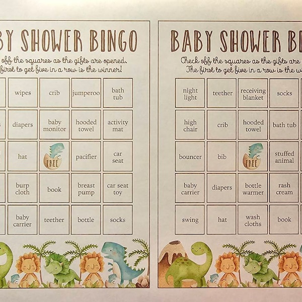 Dinosaur Baby Shower Bingo Cards - Printable Blank Bingo Cards AND ...