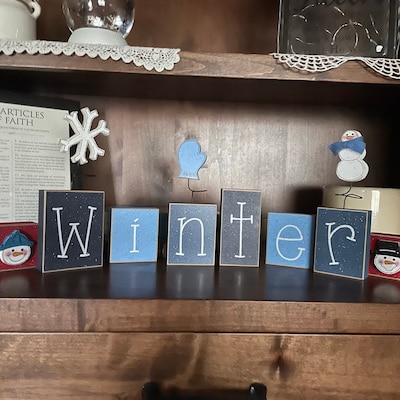 WINTER BLOCK SET for Shelf, Mantle, Office, Seasons, Home, and Holiday ...