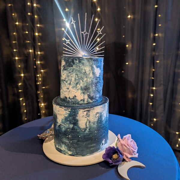 Starburst Cake Topper Wedding, Celestial Cake Topper Line Art Modern ...