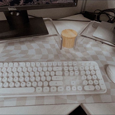 Cute Beige Desk Mat Checkered Y2k Aesthetic Desk Accessories Keyboard ...