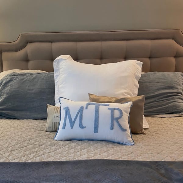 Monogram Embroidered Pillow, Initial Punch Needle Pillow, Custom Lumbar ...