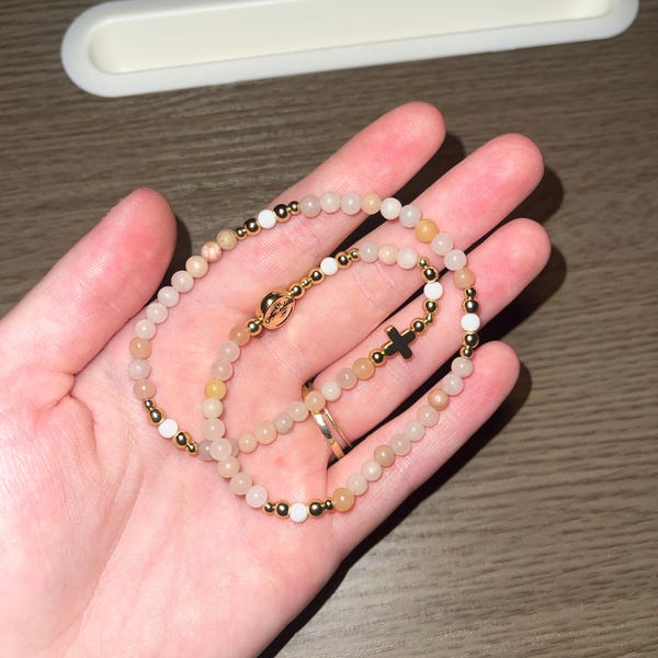 Modern White Catholic Rosary - Gold - Catholic Rosary - Gemstone Rosary ...