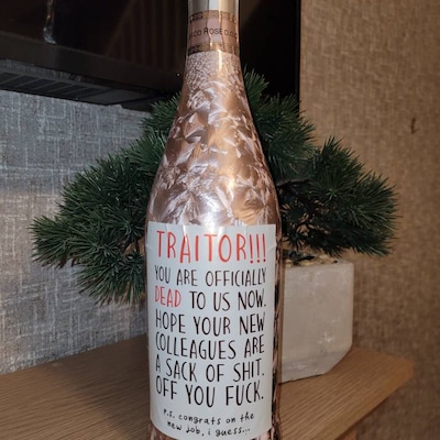 Traitor Leaving Wine Label, Wine Bottle Label, Rude Goodbye Wine Label ...