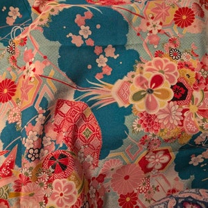 Kyoto Yuzen Crepe Fabric, 6 X 8 Pre-cut 7 Pieces of Chirimen Hitokoshi ...