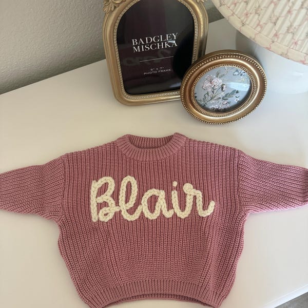 Personalized Oversized Name Kids Sweater /hand Embroidered Sweater - Etsy