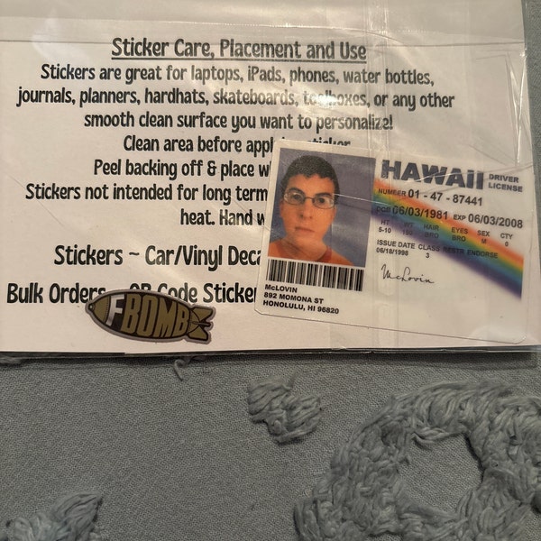 Mclovin Superbad Drivers License Waterproof Sticker Jonah Hill Decals ...