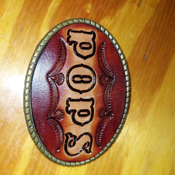 Large Custom Tooled Leather Belt Buckle, MADE to ORDER, Names or ...