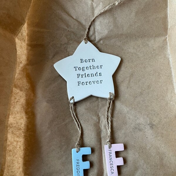 Personalised Twins Bedroom Door Sign, 'born Together Friends Forever ...