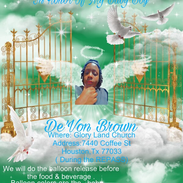 Green Sky Heaven Forever in Our Hearts Angel Wings Memorial Background ...