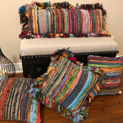 Colorful Boho Pillow Cover Rug Pillow, Indian Bohemian Pillow With ...