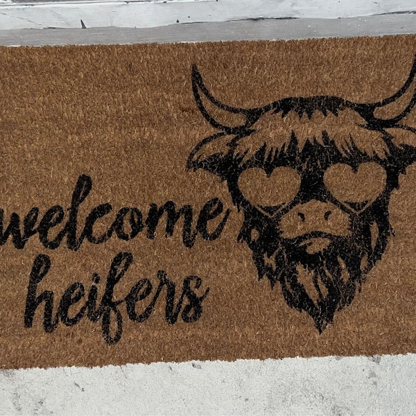 Welcome Heifers Highland Cow Doormat - Welcome Mats- Fun Doormats ...
