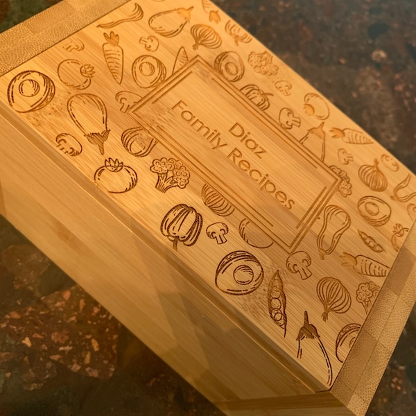 Personalized Recipe Box - Decorative Floral Design - Bamboo Recipe Box ...