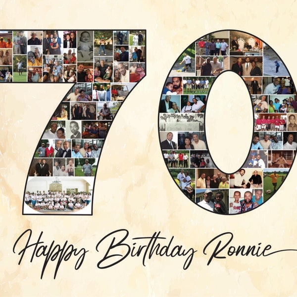 Number 70 Photo Collage, Personalized 70th Anniversary Gift, Custom ...
