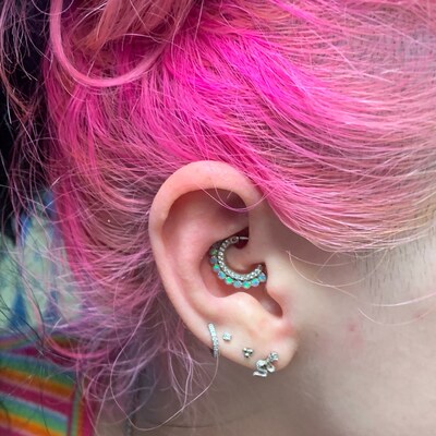 14k Solid White Gold Daith Piercing Blue Opal Cz's Clicker - Etsy