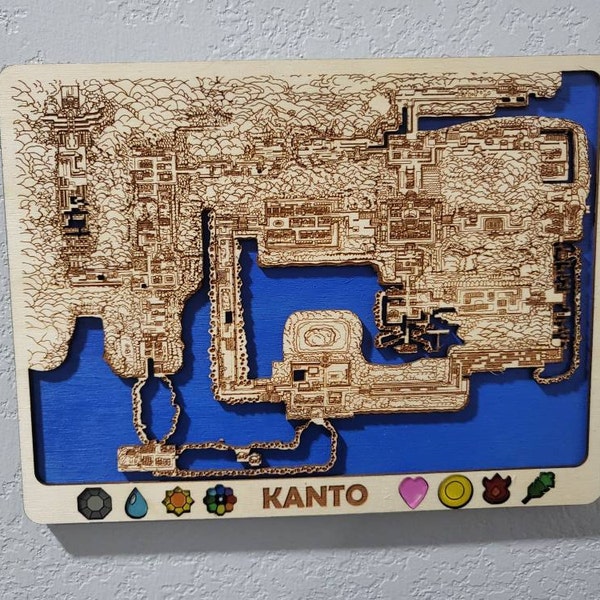 3D Kanto Video Game Map Laser Cut Wood Multilayer Custom Decor Nintendo ...