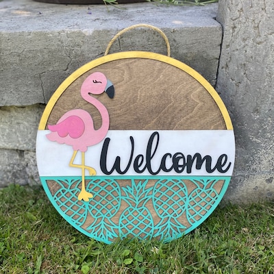 Flamingo Pineapple Welcome Sign, Summer Sign, Summer Door Decor ...
