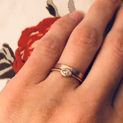 Nesting Wedding Band and Engagement Ring Set Unique Bridal - Etsy