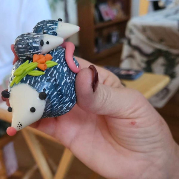 Unique Blue Opossum Flower, Cute Family Animal Ornaments, Miniature Mom ...
