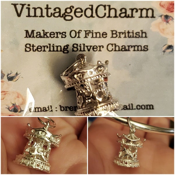 Sterling Silver Moving Carousel Charm for Bracelets, Charm for Necklace ...