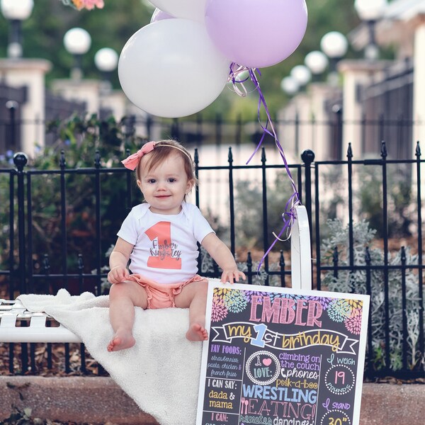 Chevron Pink First Birthday Chalkboard Poster Girl 1st Birthday Chalk ...