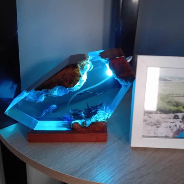 Epoxy Resin Ocean Lamp,whale Shark and Diver Night Light,resin Wood ...