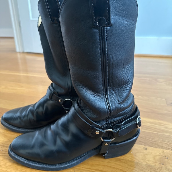 Boot Straps, Leather BLACK Cowboy Boots Harness, Biker Bootstraps With ...