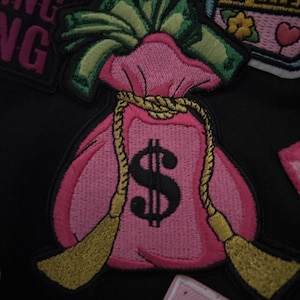 I Get Money Patch 3 1/2 Inch Iron on Patch, Pink Money Bag Patch ...
