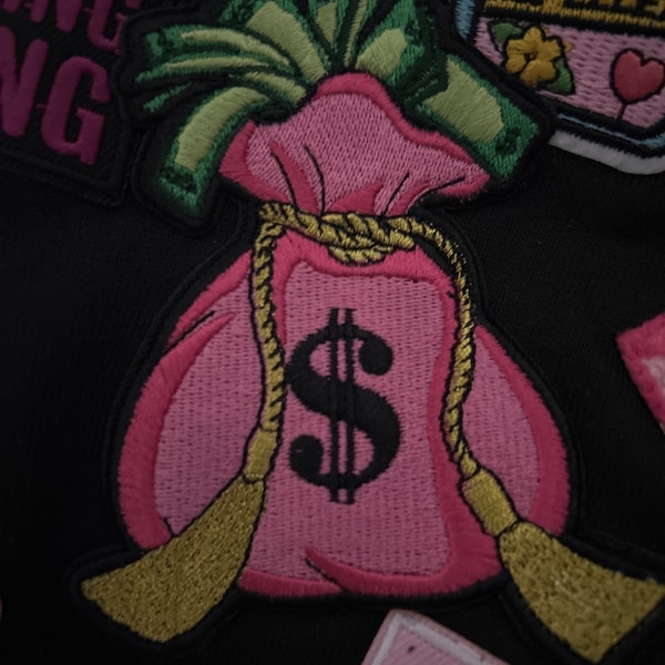 I Get Money Patch 3 1/2 Inch Iron on Patch, Pink Money Bag Patch ...