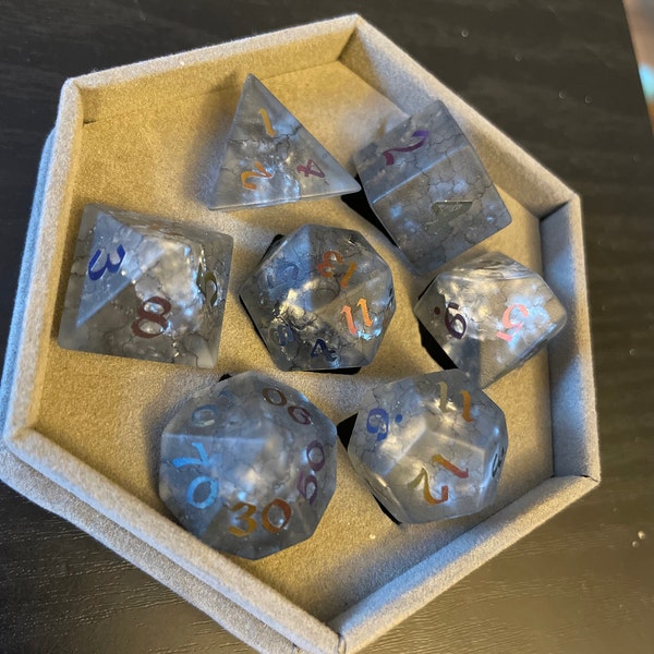Black Inked Lightning Glass Cracked Glass (and Box) Polyhedral Dice DND ...